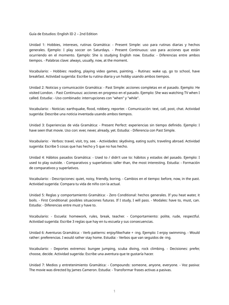 English Id2 Study Guide | PDF | Mecánica del lenguaje | Semántica