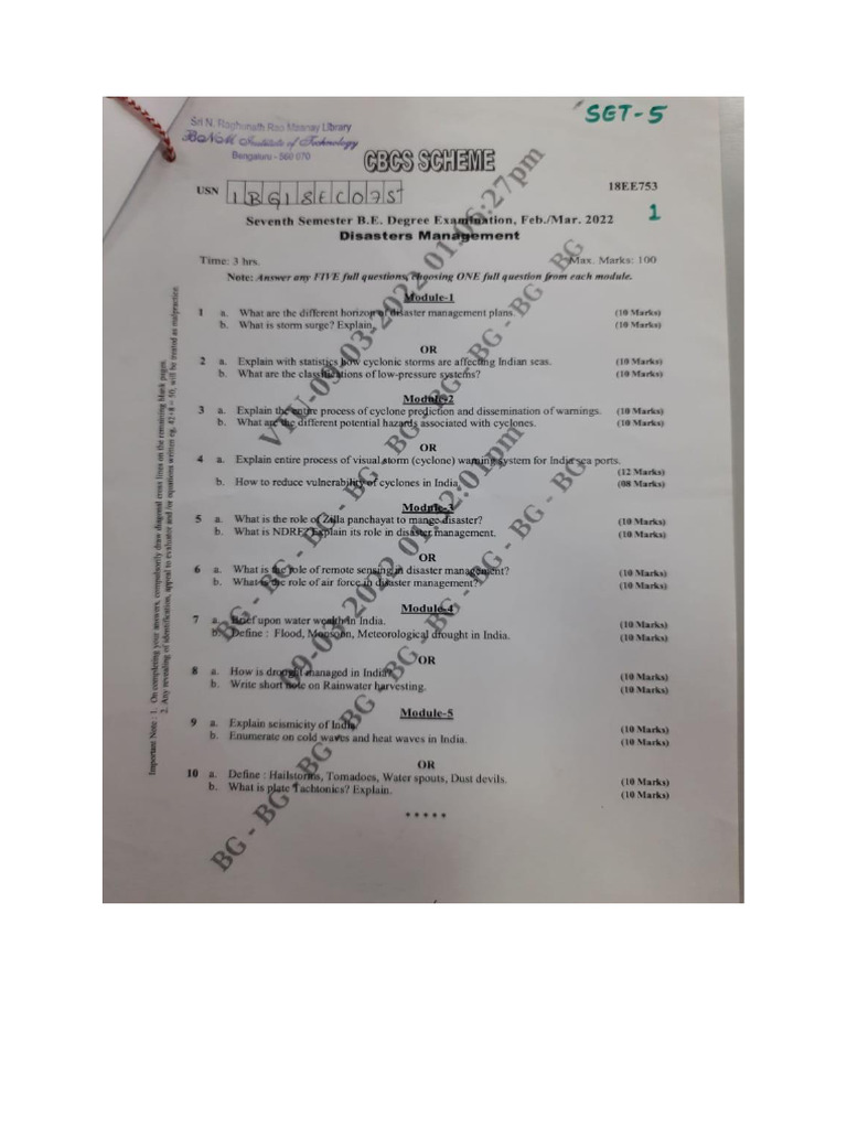 Disaster Management Q+Syllabus | PDF