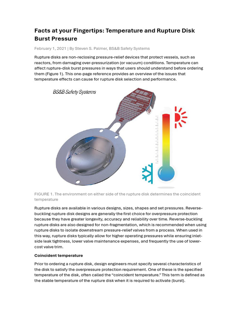 Rupture Disk Temperature Effects Explained | PDF | Equipment | Gas ...