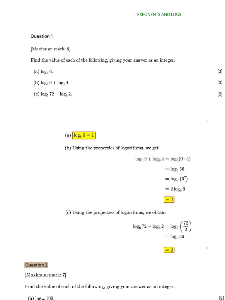 1-2 Numbers and Algebra - Exponents and Logs | PDF