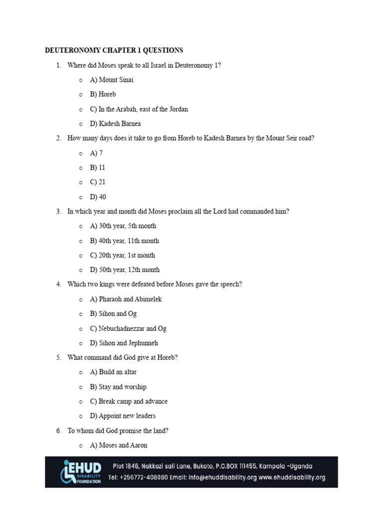 Deuteronomy 1 Quiz Questions | PDF | Moses | 1st Millennium Bc Books