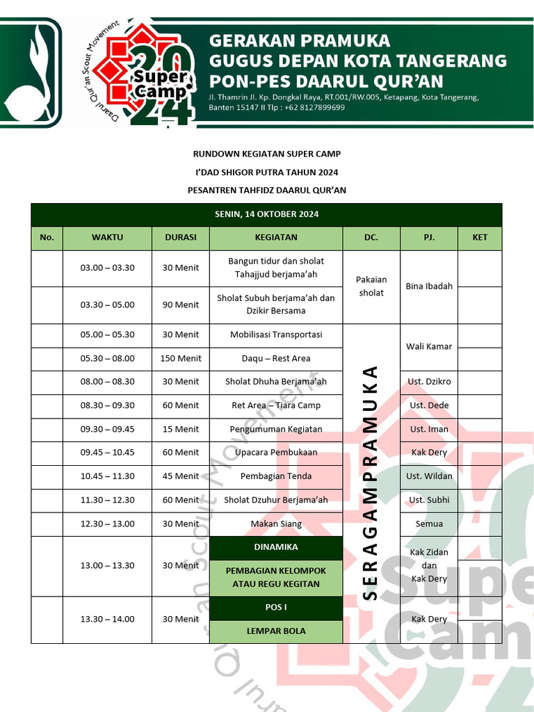Rundown Super Camp 2024 Pesantren | PDF