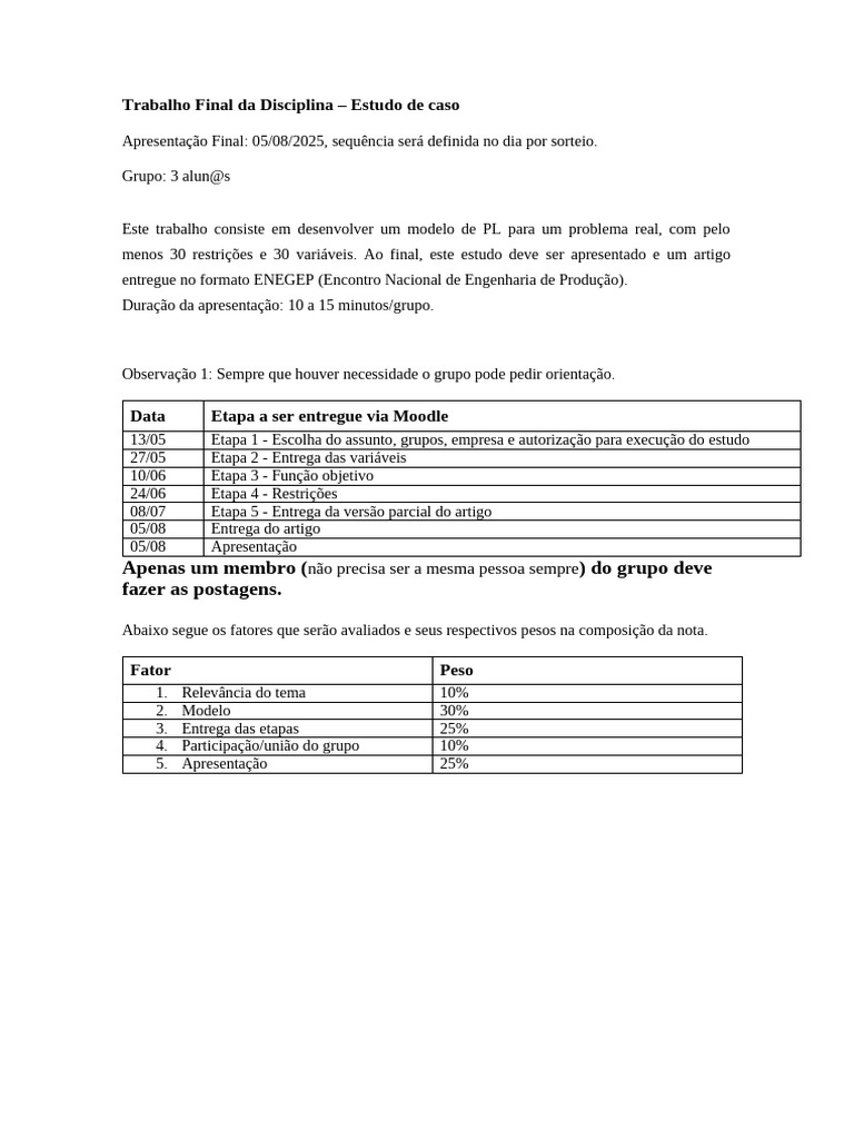 Trabalho Final Da Disciplina | PDF