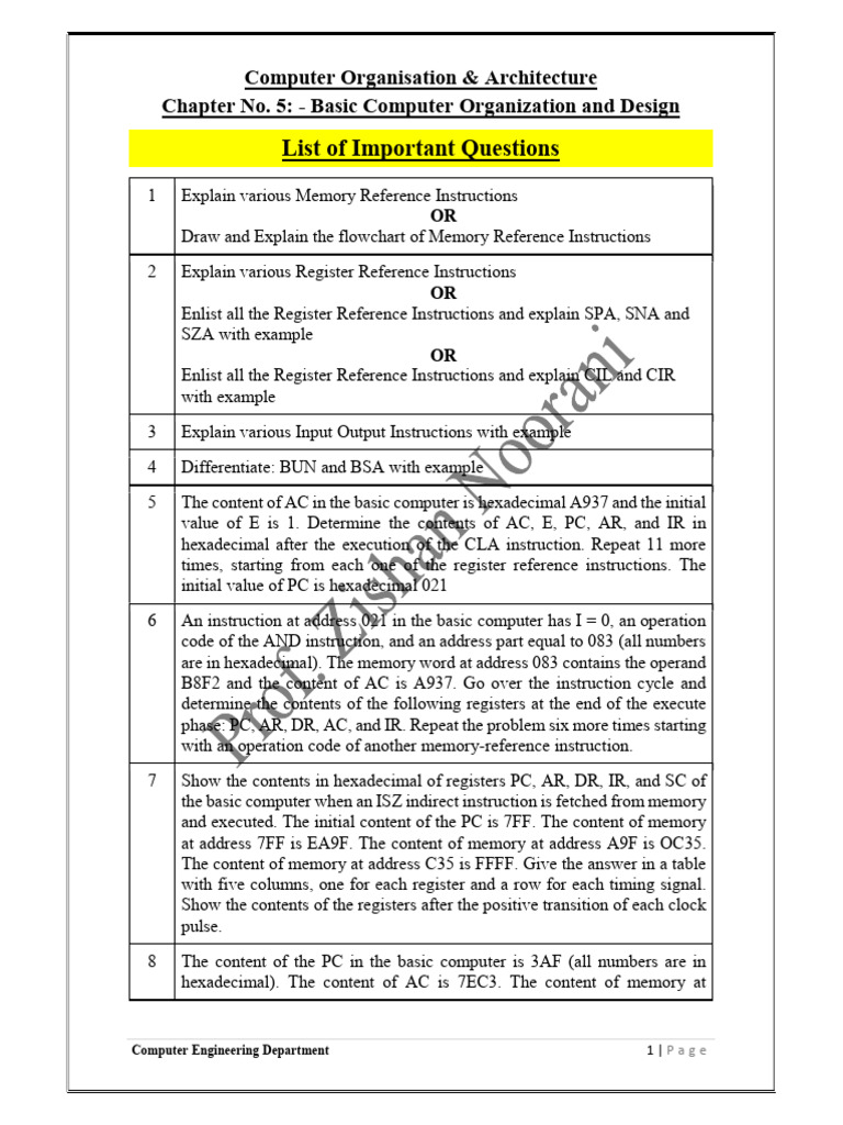 COA Imp Questions Chapter-5 | PDF | Computer Architecture | Computer Engineering