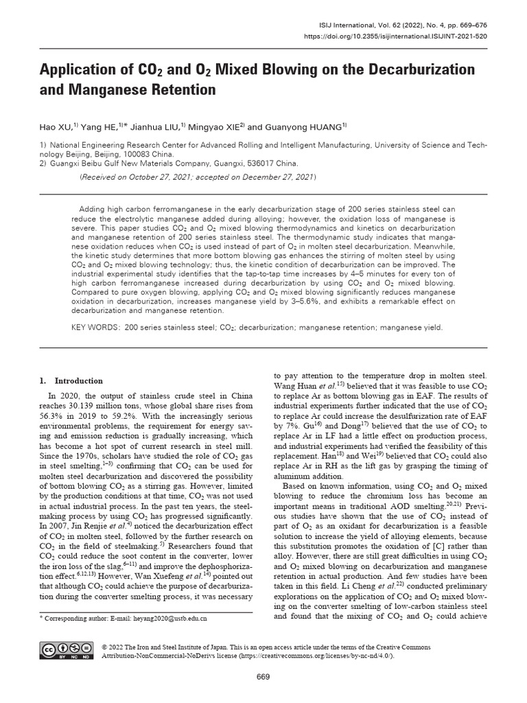 Application of CO2 and O2 Mixed Blowing On The Decarburization | PDF ...