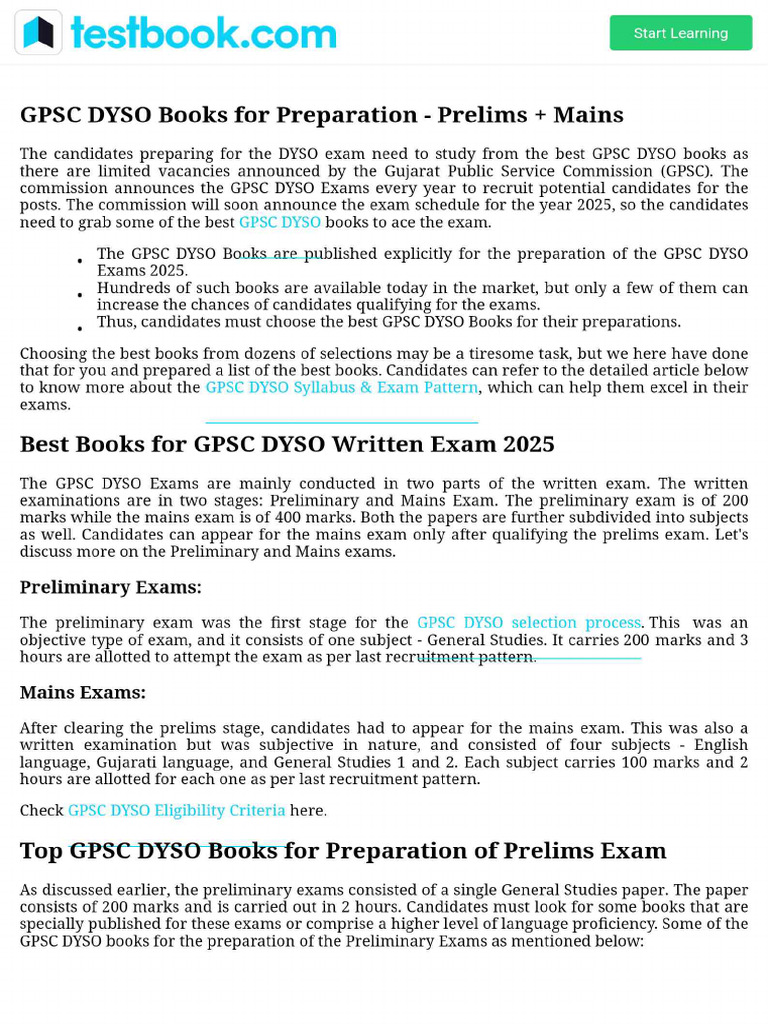 GPSC DYSO Books For Preparation - Prelims + Mains | PDF