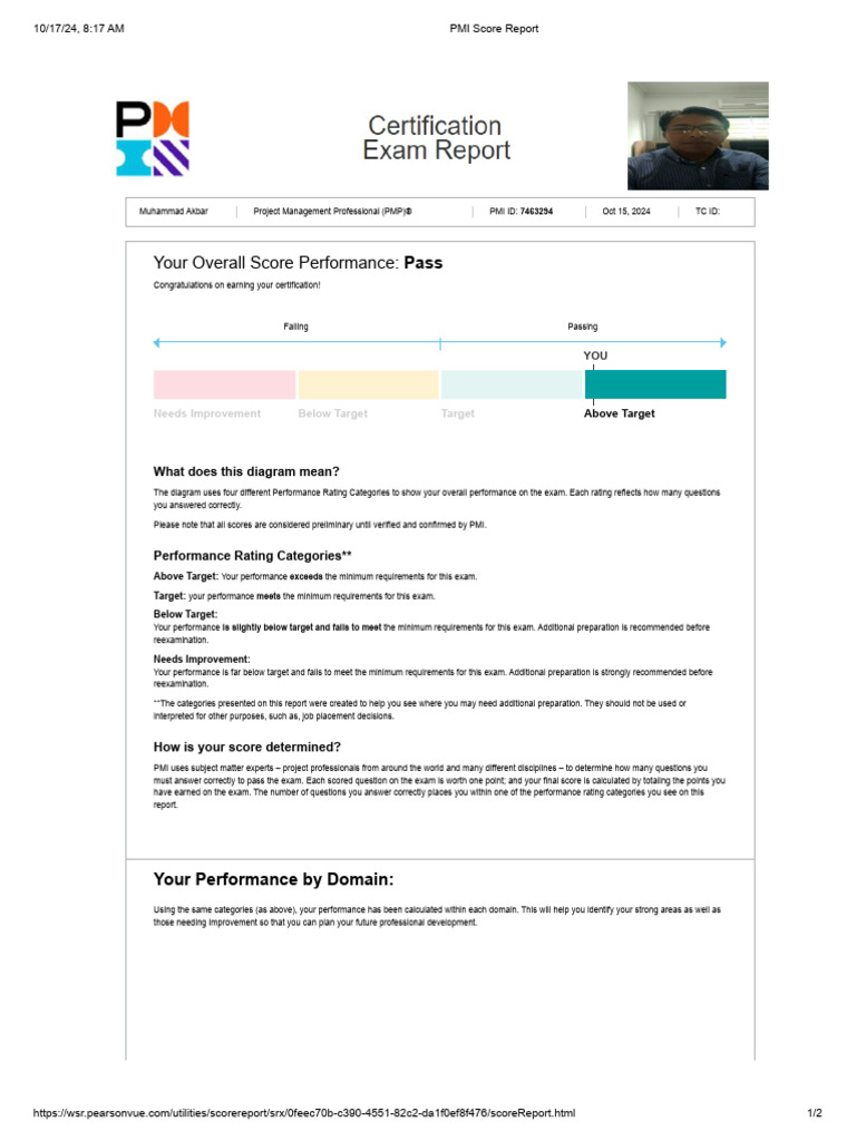 PMI Score Report | PDF | Project Management Professional | Qualifications