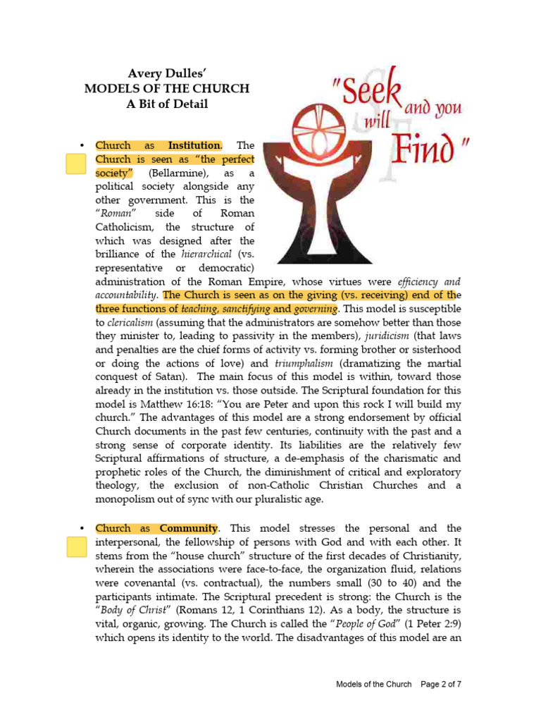 Models of The Church Handout (Student Copy) | PDF