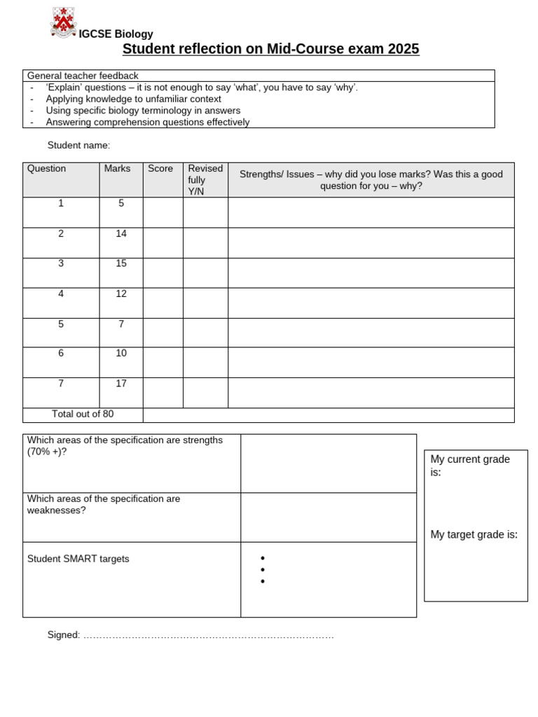 IGCSE Biology Exam Reflection 2025 | PDF