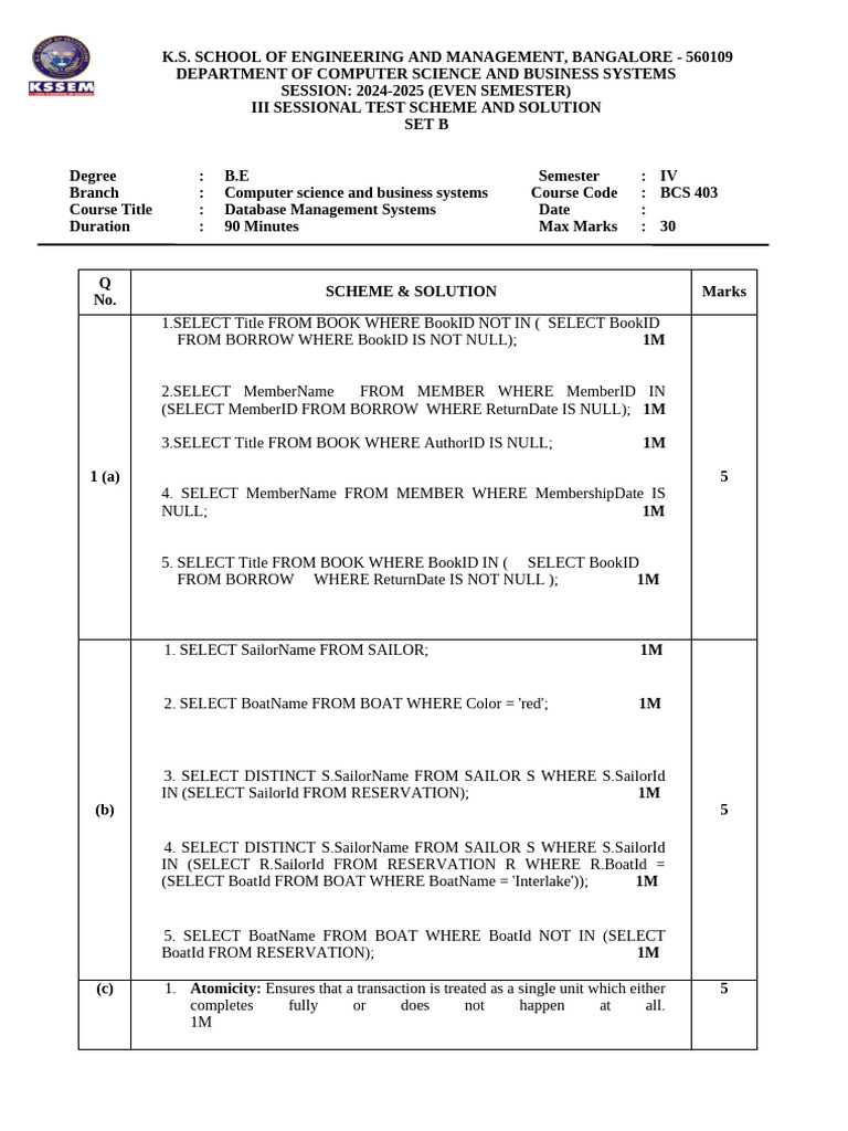 Dbms Ia 3 Set B Scheme (2024-25) | PDF | Computing | Databases