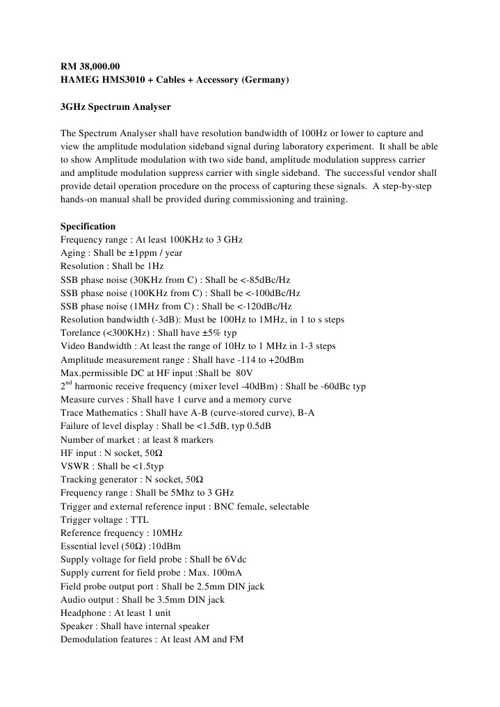 Hameg Hms3010 Spectrum Analyser Pdf Frequency Modulation Bandwidth Signal Processing 