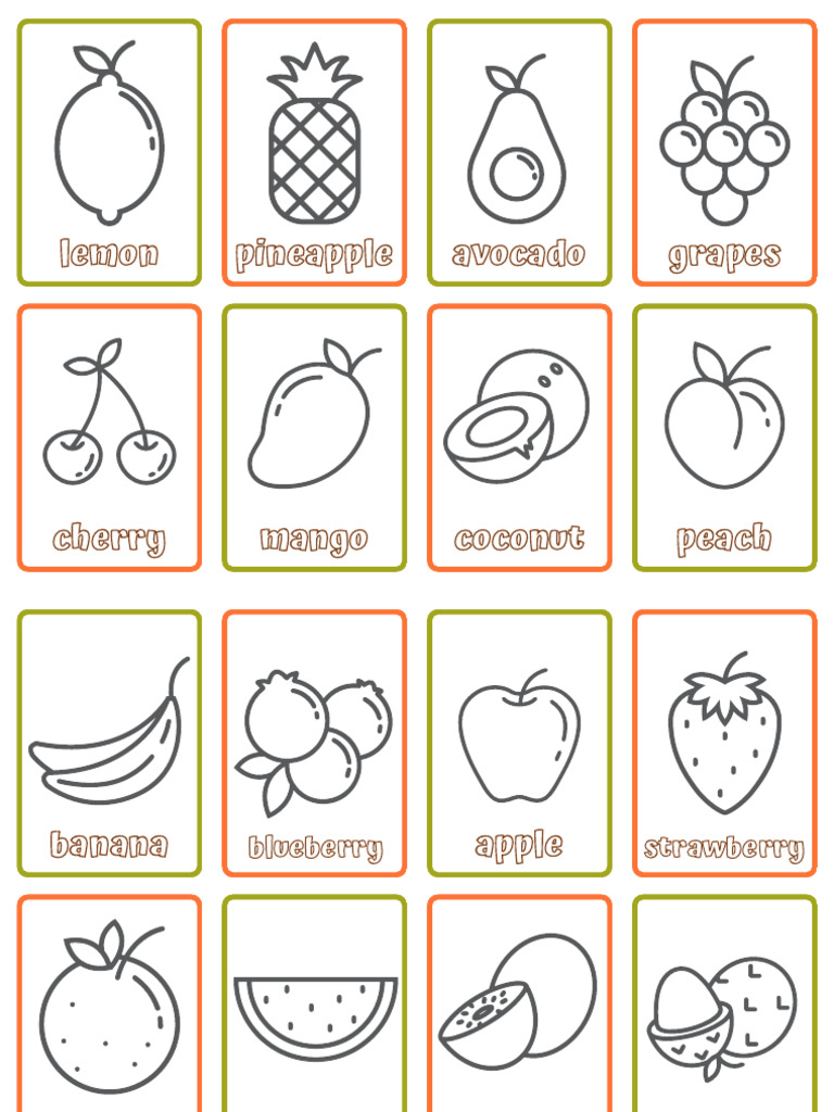 Fruit Coloring Page Flashcards | PDF