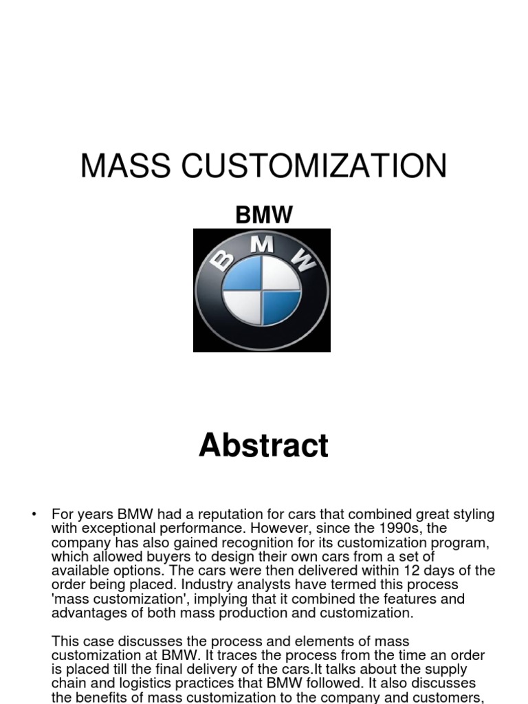Mass Customization at BMW | PDF | Bmw | Automobiles