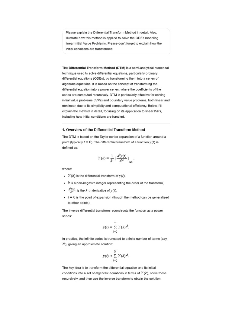 Differential Transform Method For ODEs - Grok-LIVP | PDF | Differential ...