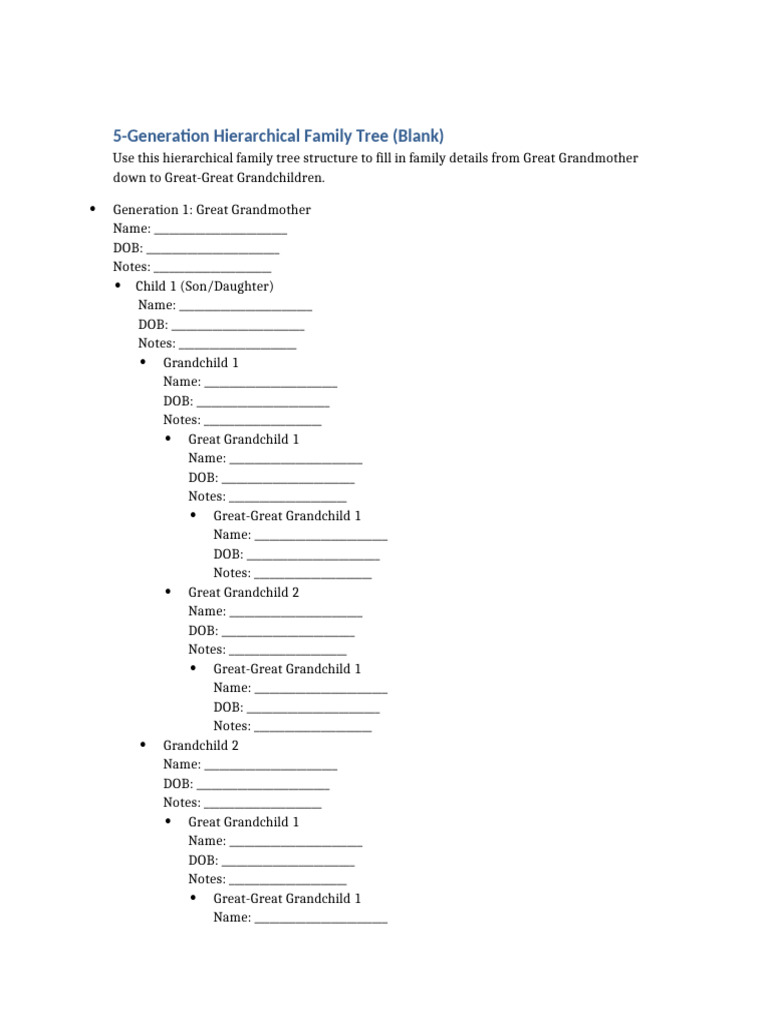 Blank 5-Generation Family Tree Template | PDF | Grandparent | Social ...