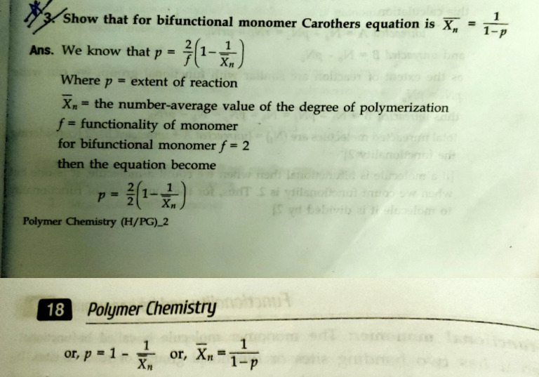 Carothers Equation for Bifunctional Monomers | PDF
