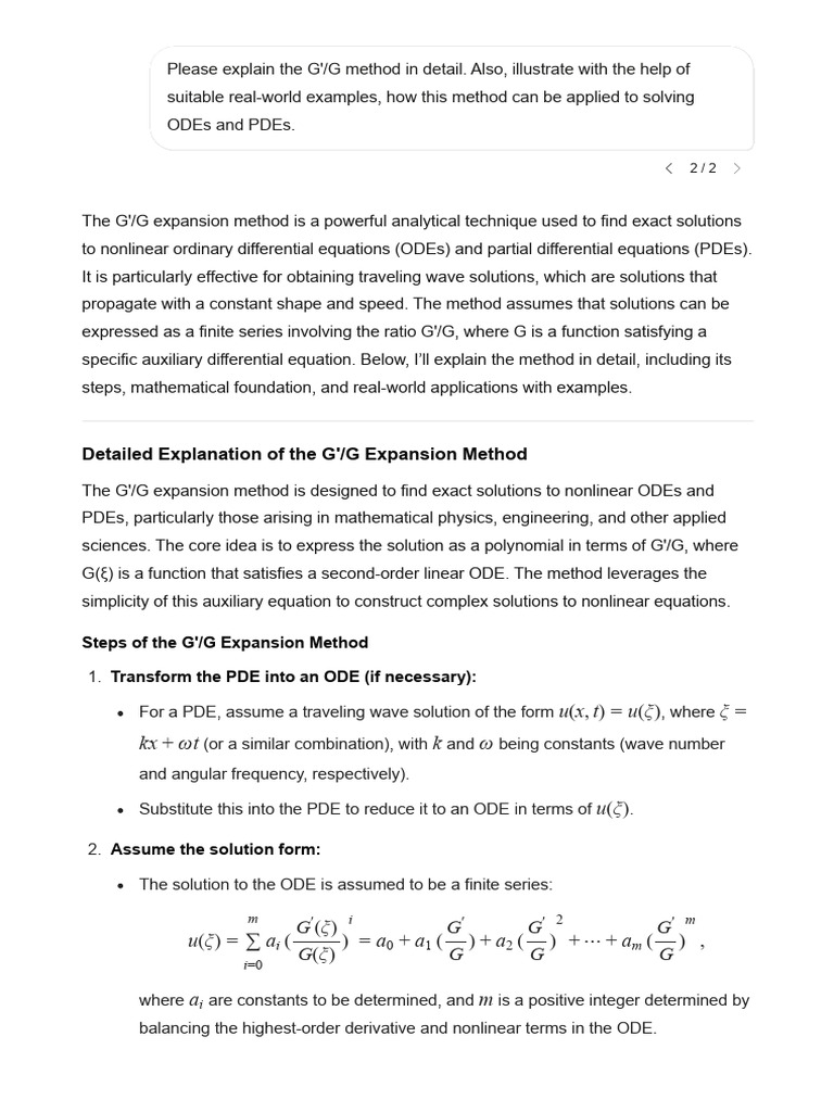 G'/G Method: Detailed Explanation and Applications | PDF | Partial ...
