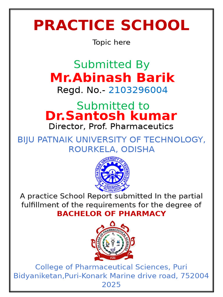 Abinash Barik Practice School | PDF | Pharmacy | Qualifications