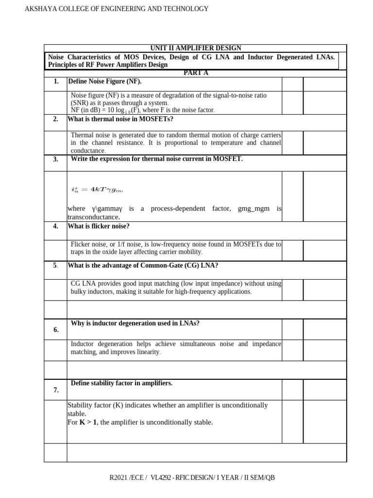 Final Rfic Desi QB Unit 2 | PDF | Amplifier | Mosfet