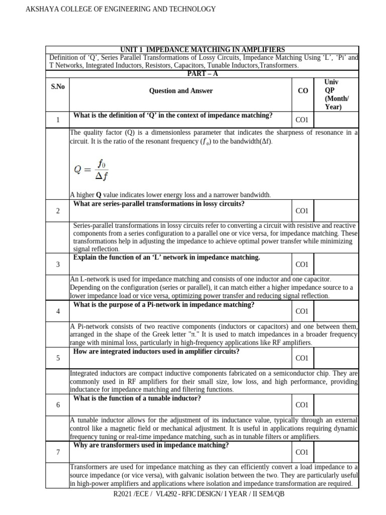 Final Rfic Desi QB Unit 1 | PDF | Electrical Impedance | Amplifier