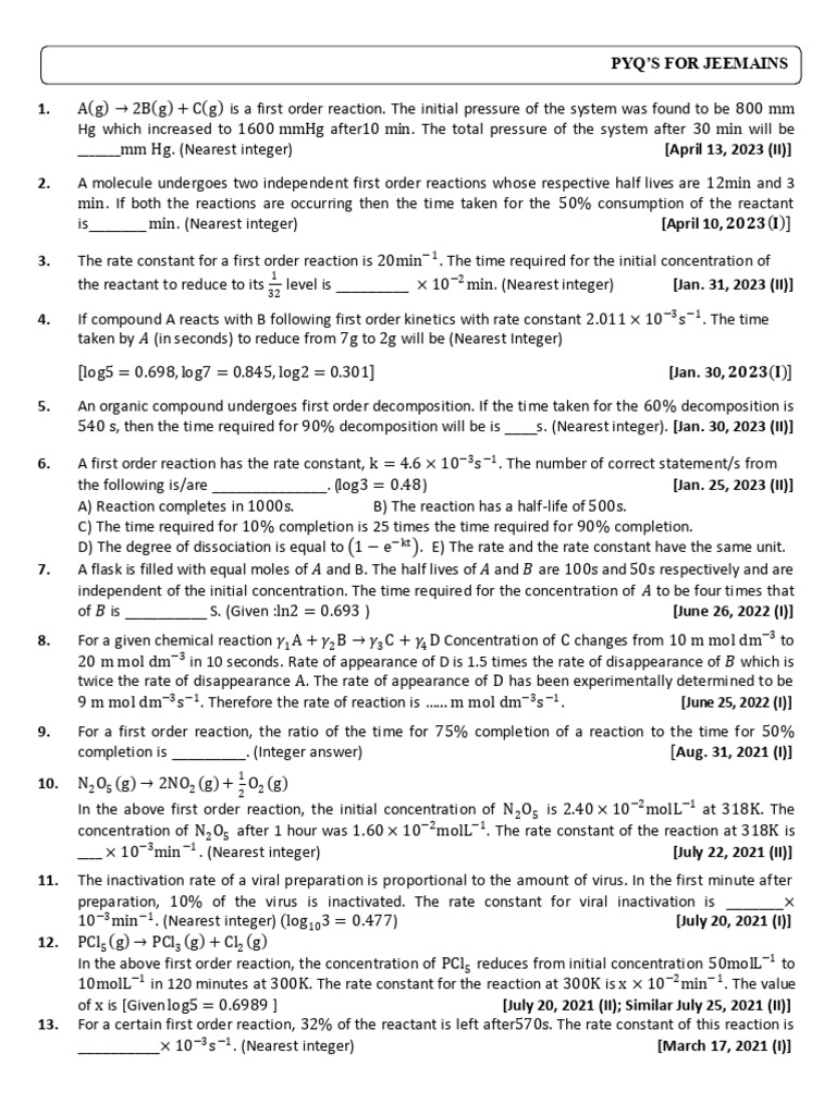 Chemical Kinetics (Order and Kinetic Equation) Part 1 | PDF | Chemical ...
