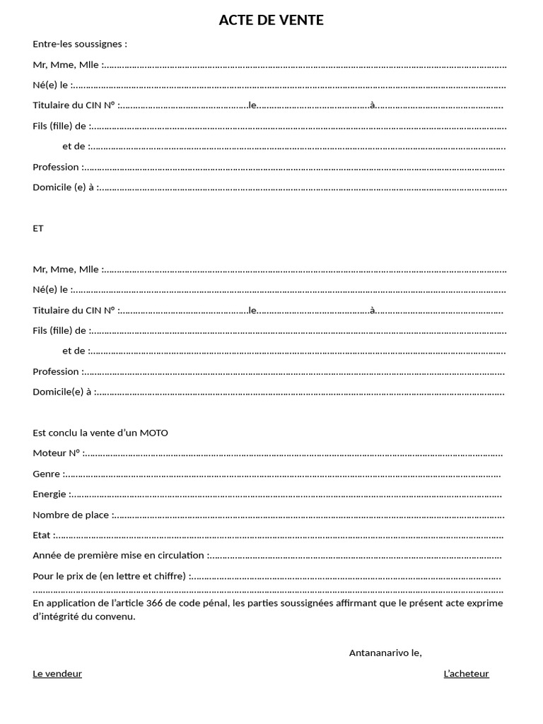 Acte de Vente | PDF