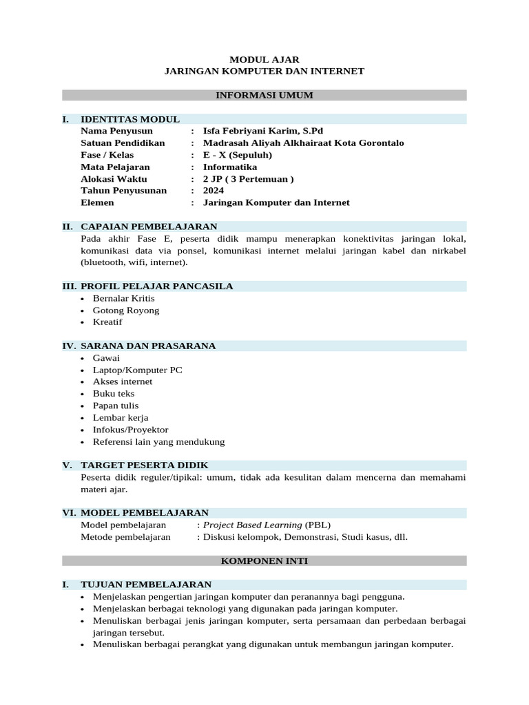 Modul Ajar Informatika MA Kelas 10 Fase E - Bab 5 (JKI) | PDF