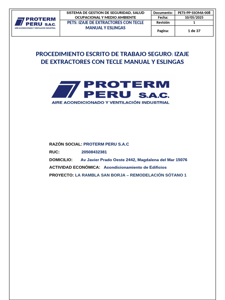 Pets - Izaje de Extractores Con Tecle Manual y Eslingas - Proterm | PDF ...