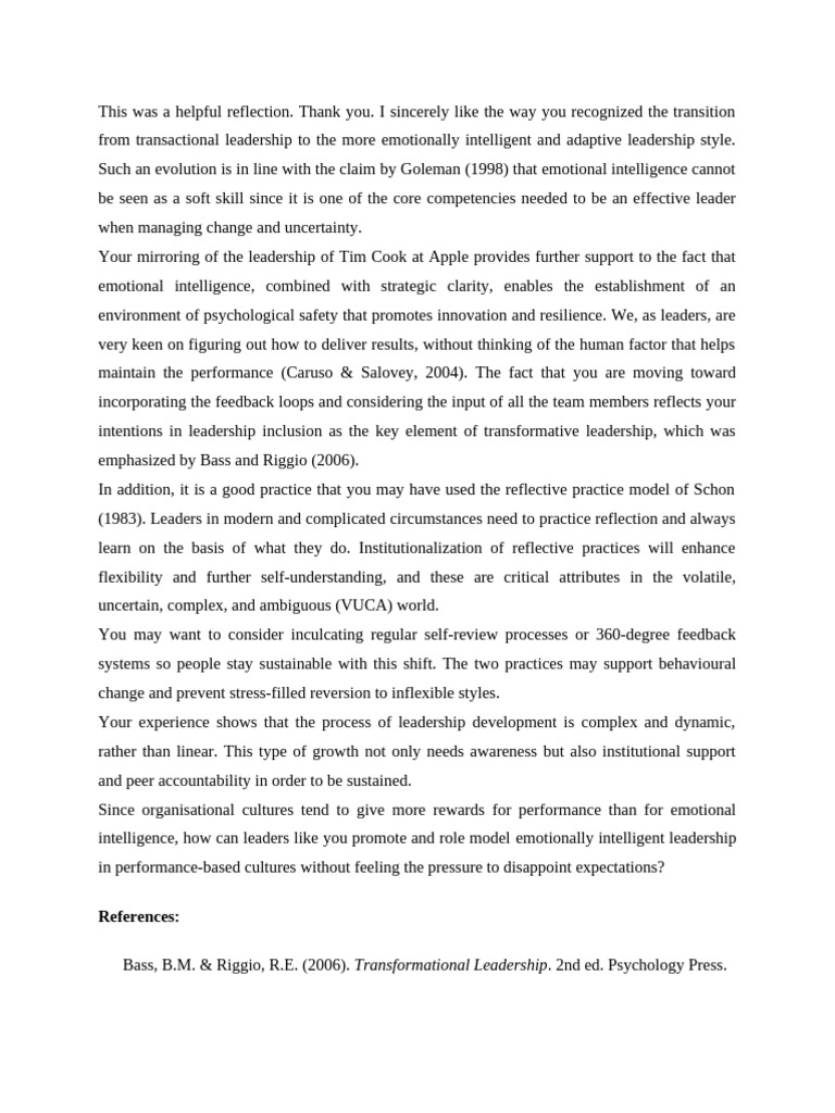 Emotional Intelligence in Leadership | PDF | Leadership | Reflective ...