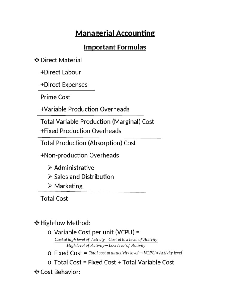 Key Formulas in Managerial Accounting | PDF | Inventory | Economies