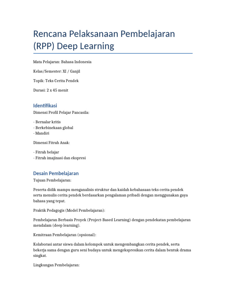 RPP DeepLearning Bahasa Indonesia Kelas XI | PDF