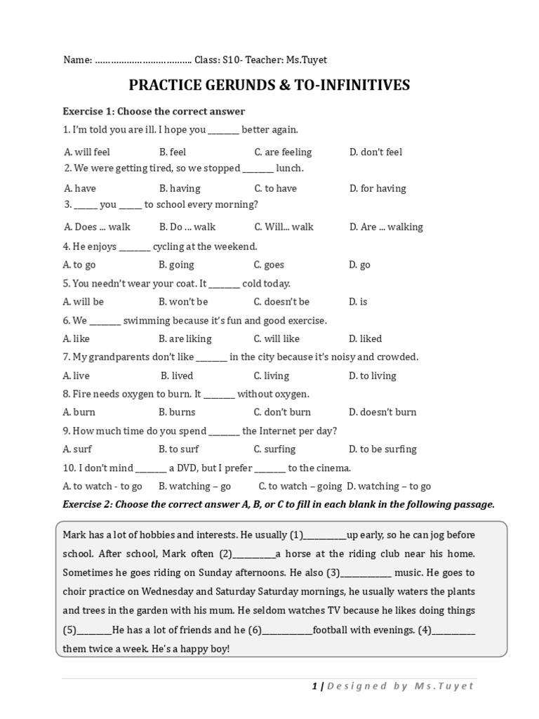 Practice Gerunds and To-Infinitives | PDF