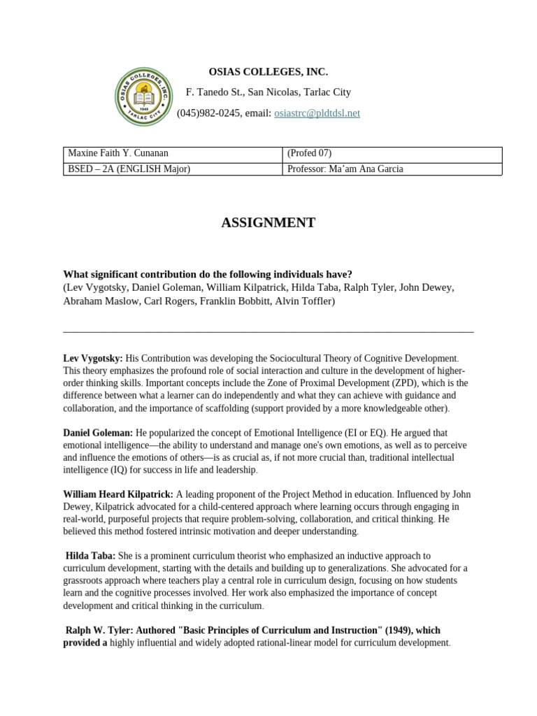 Proed 7 - Assignments (Cunanan - Maxinefaith - Bsed2a) 3 | PDF | Educational Assessment | Curriculum