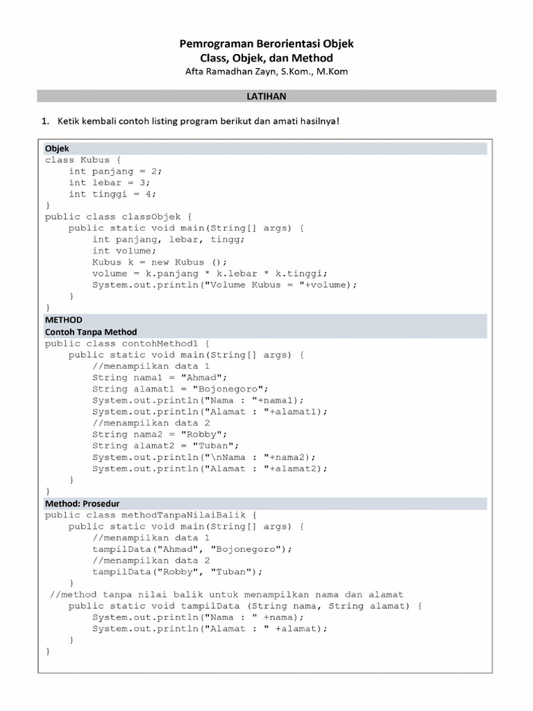 4 PBO - Class, Objek, Dan Method Latihan Dan Tugas | PDF