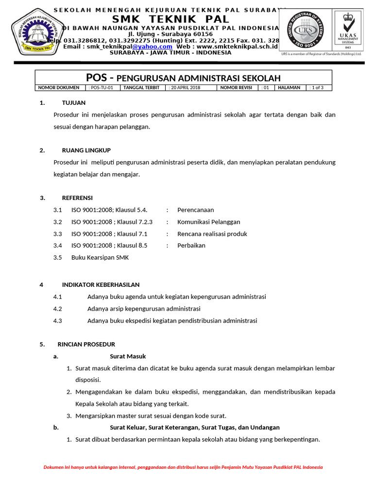 Sop-Tu 01. Pengurusan Administrasi Sekolah | PDF