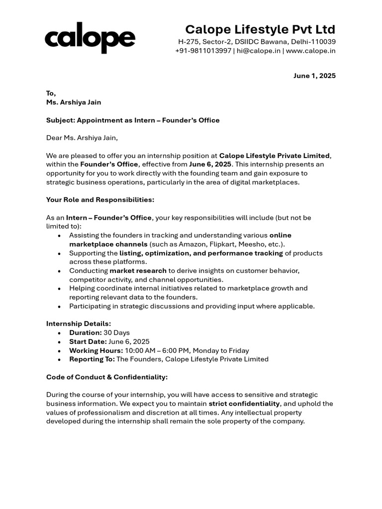 Appointment - Ms Arshiya Jain | PDF