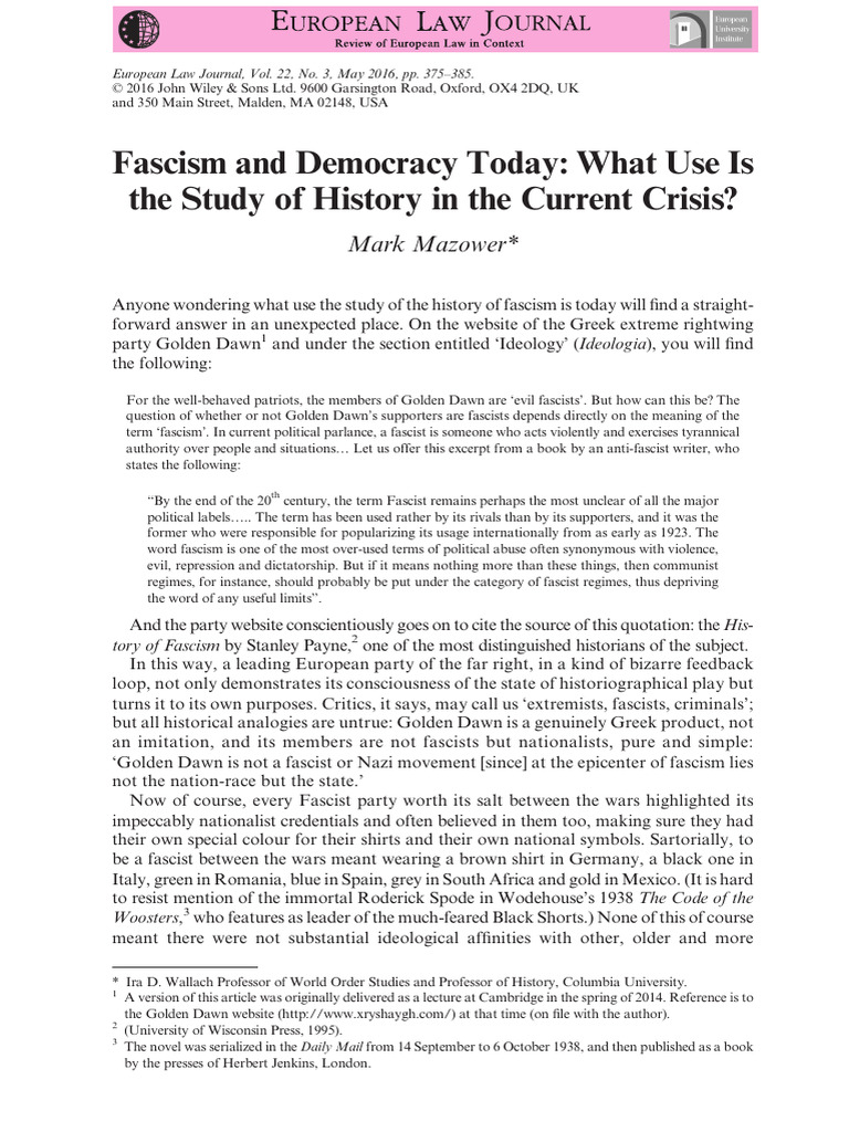 Fascism and Democracy Today - What Use Is The Study of History in The ...