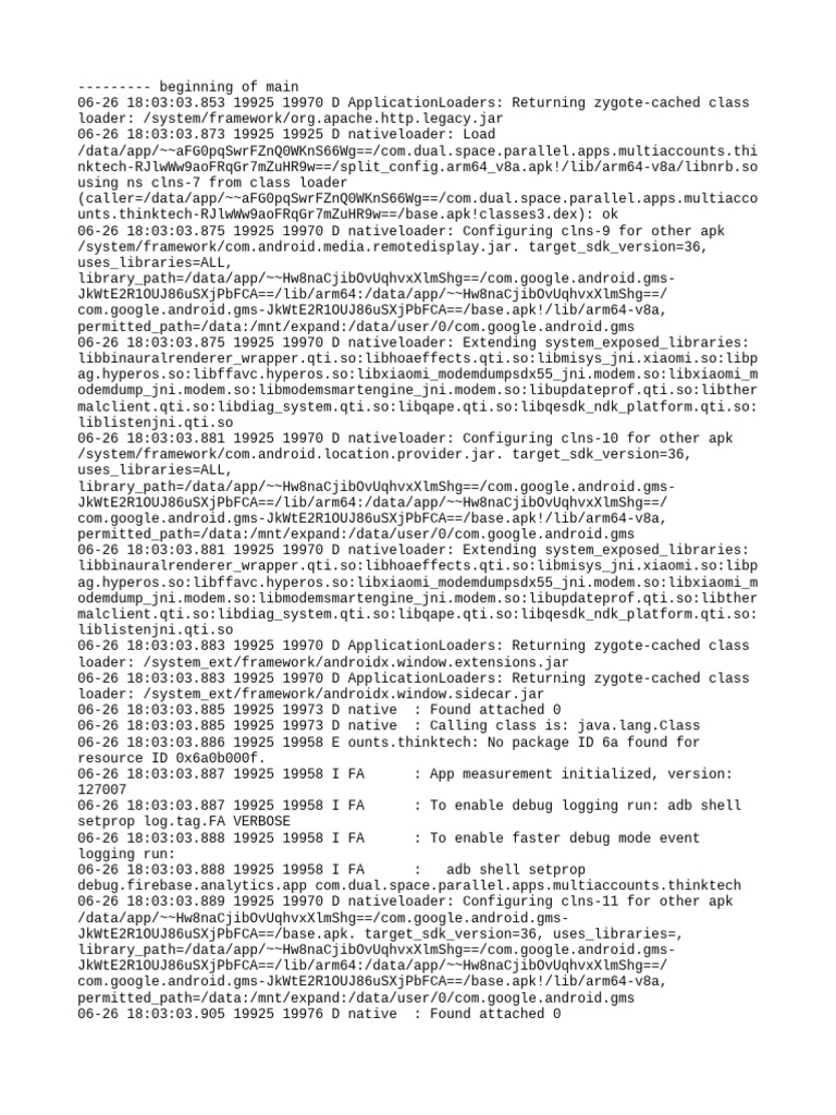 Com - Dual.space - Parallel.apps - Multiaccounts.thinktech Logcat | PDF | Android (Operating ...