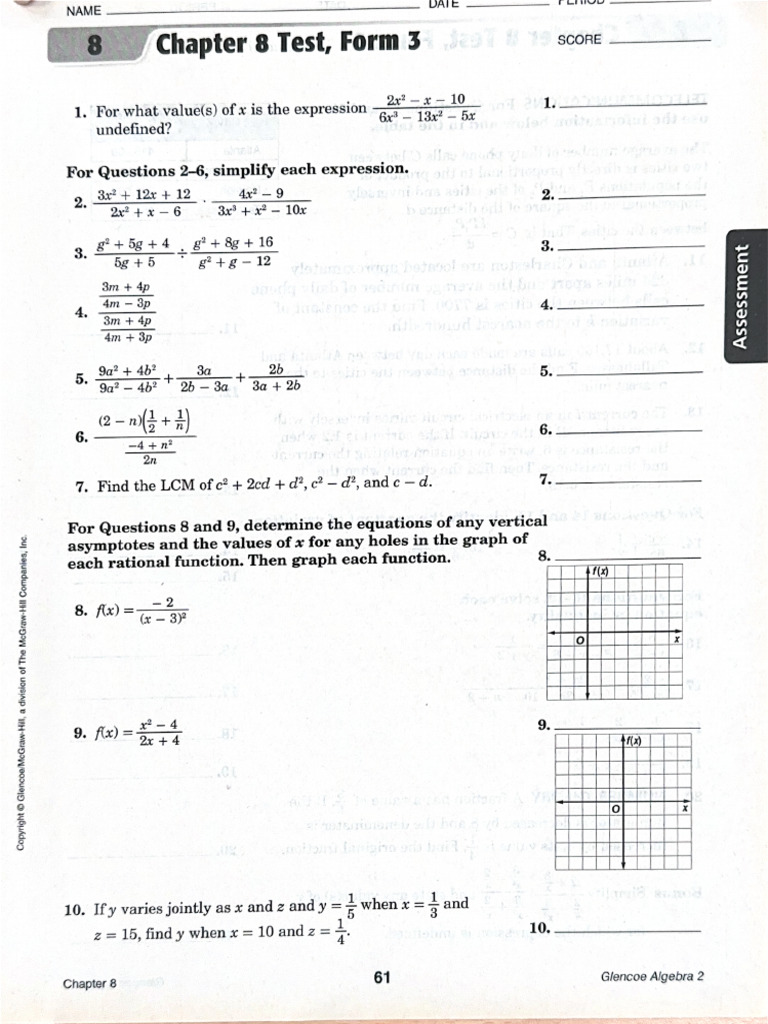 Chapter 8 Test, Form 3 | PDF