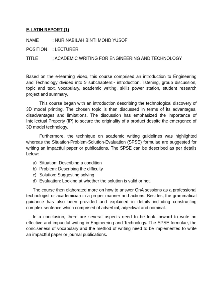 E-LATIH: Academic Writing in Engineering | PDF