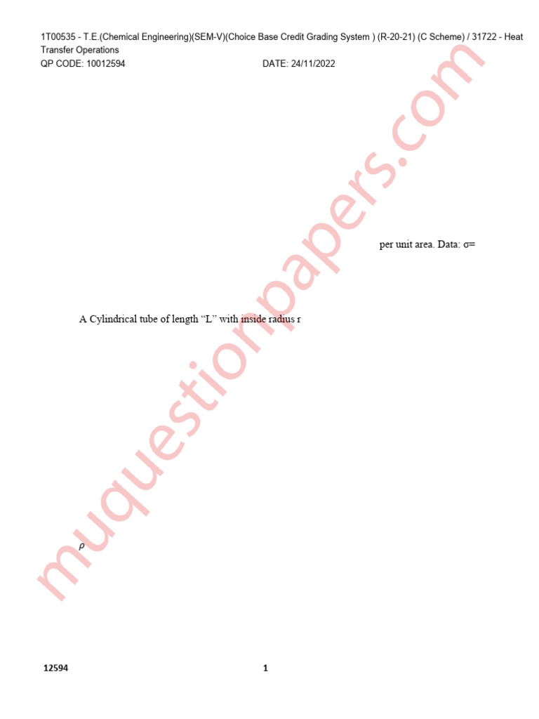 Be Chemical Engineering Semester 5 2022 December Heat Transfer ...