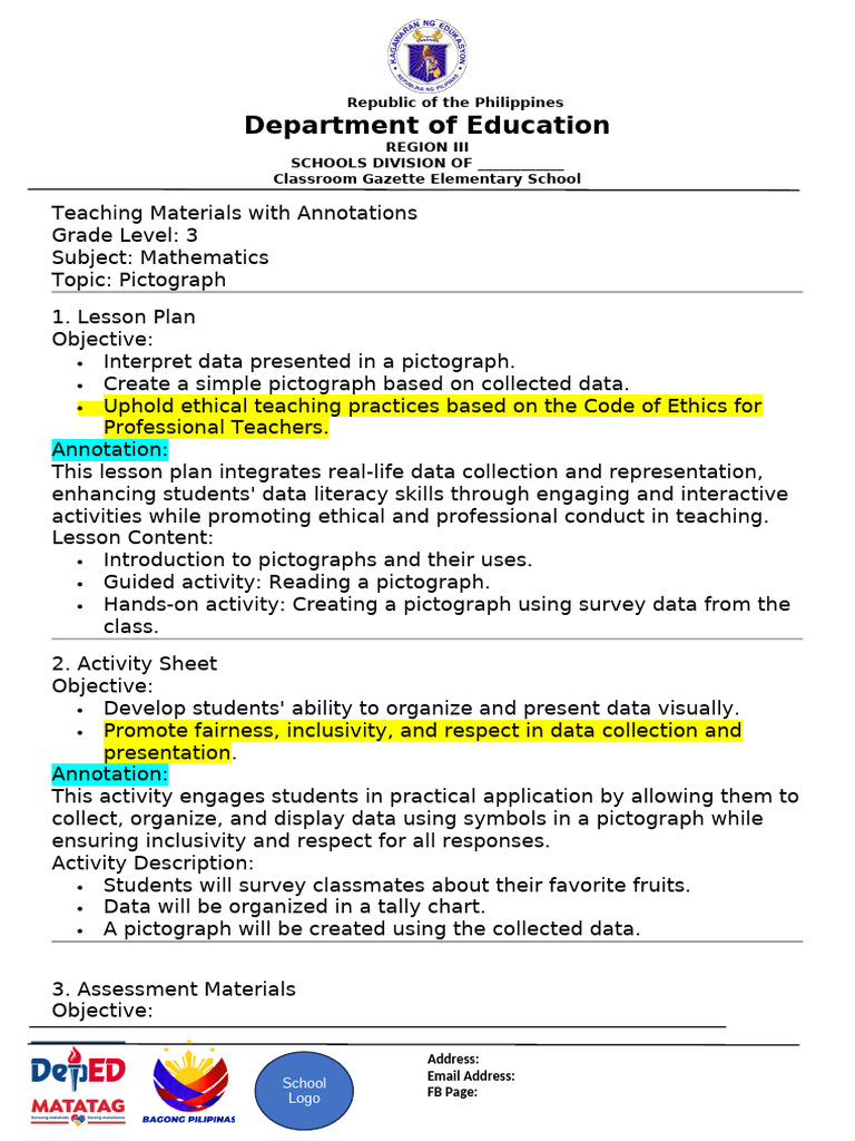 Mov 2 Obj. 12 Teaching Materials With Annotation | PDF | Lesson Plan | Data