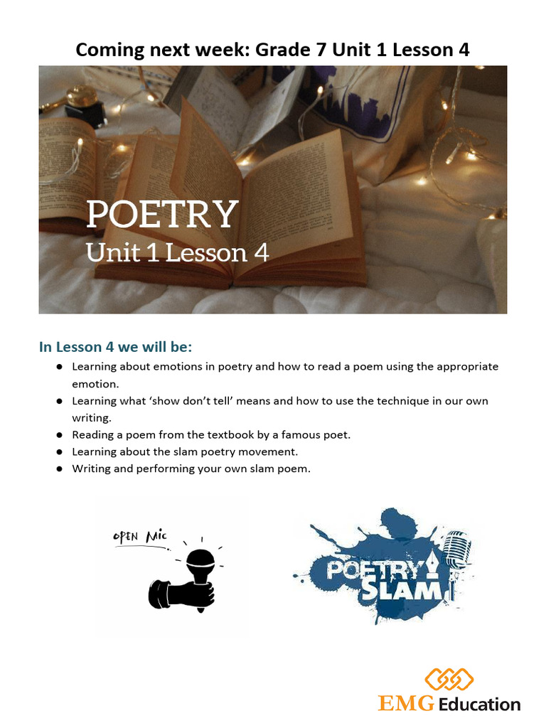 Coming Next - Grade 7 Unit 1 Lesson 4 | PDF | Poetry