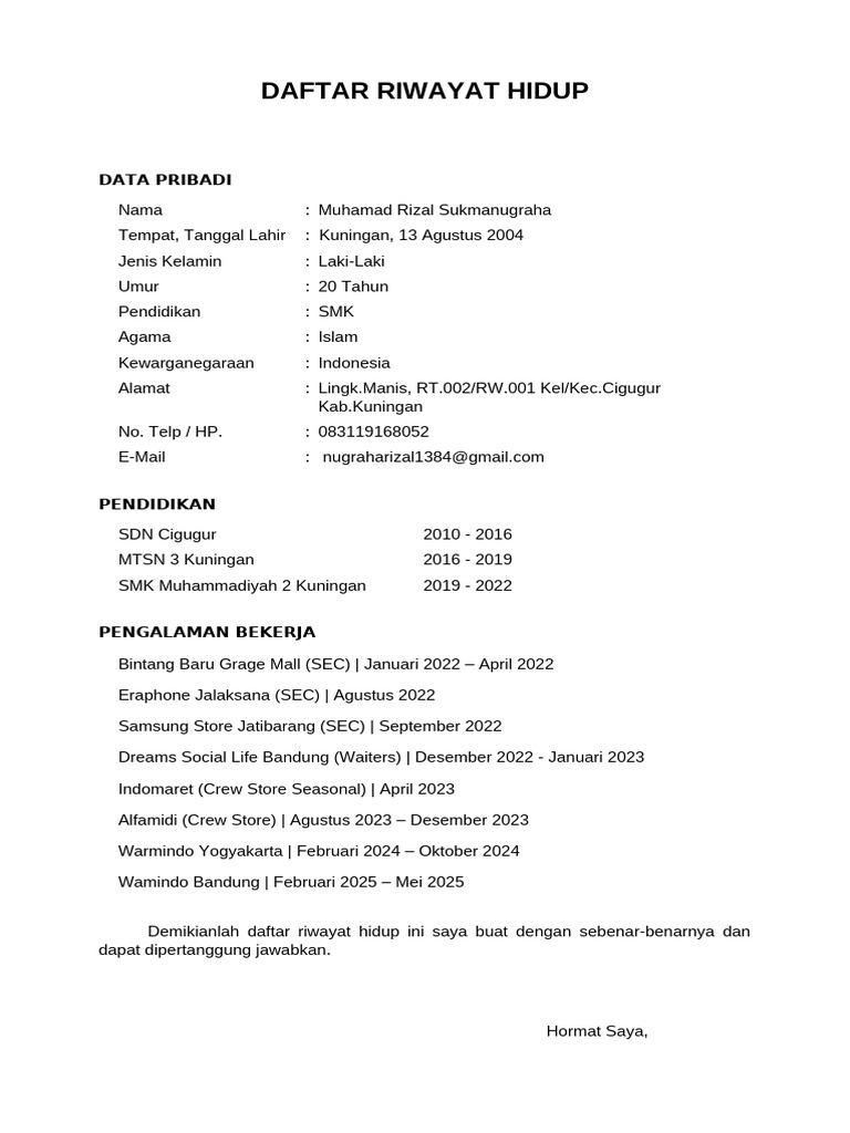 CV Rizal Nugraha | PDF