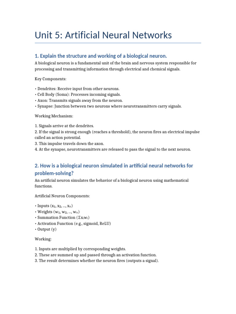 Unit 5 Artificial Neural Networks | PDF | Neuron | Nervous System