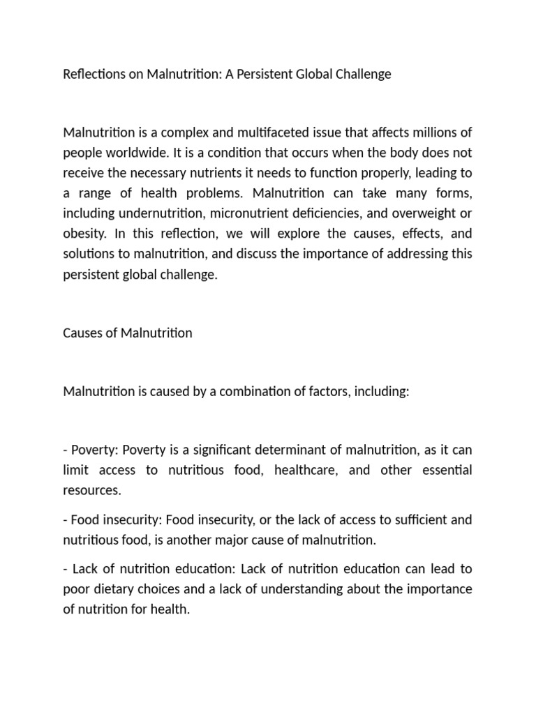 Reflections On Malnutrition | PDF | Malnutrition | Human Nutrition