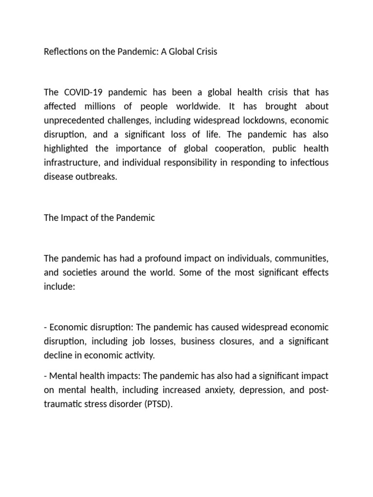 Pandemic Reflections: Global Impact & Lessons | PDF | Public Health ...