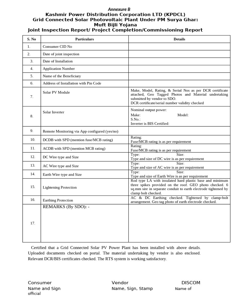 Joint Inspection Report for Solar PV Plant | PDF | Photovoltaic System ...
