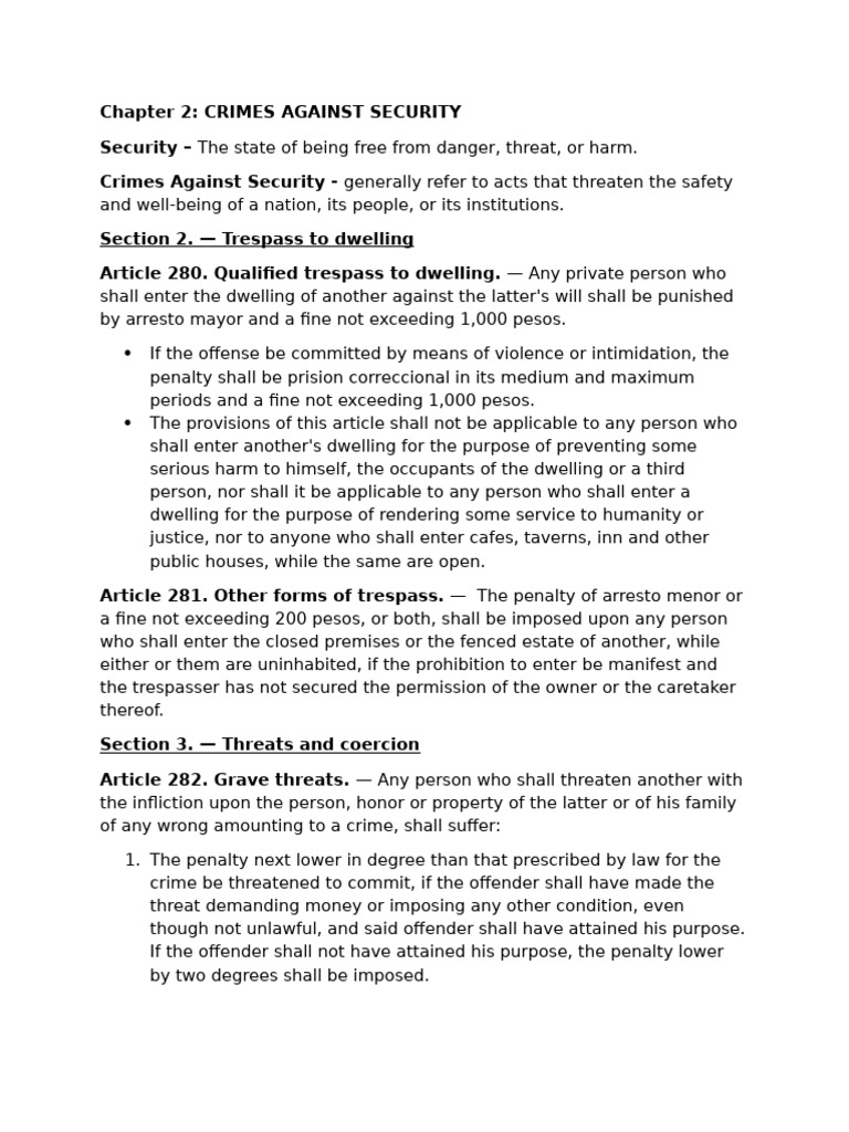 Crimes Against Security Explained | PDF | Crimes | Crime & Violence