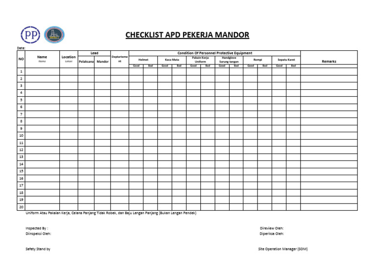 Checklist APD Mandor | PDF